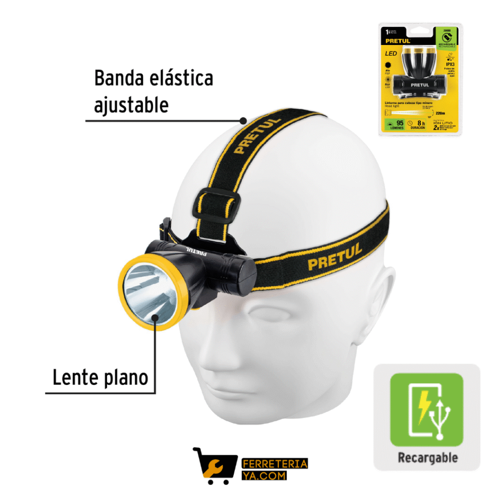 Linterna De Minero Led 95 Lm, Recargable, Pretul - 29088